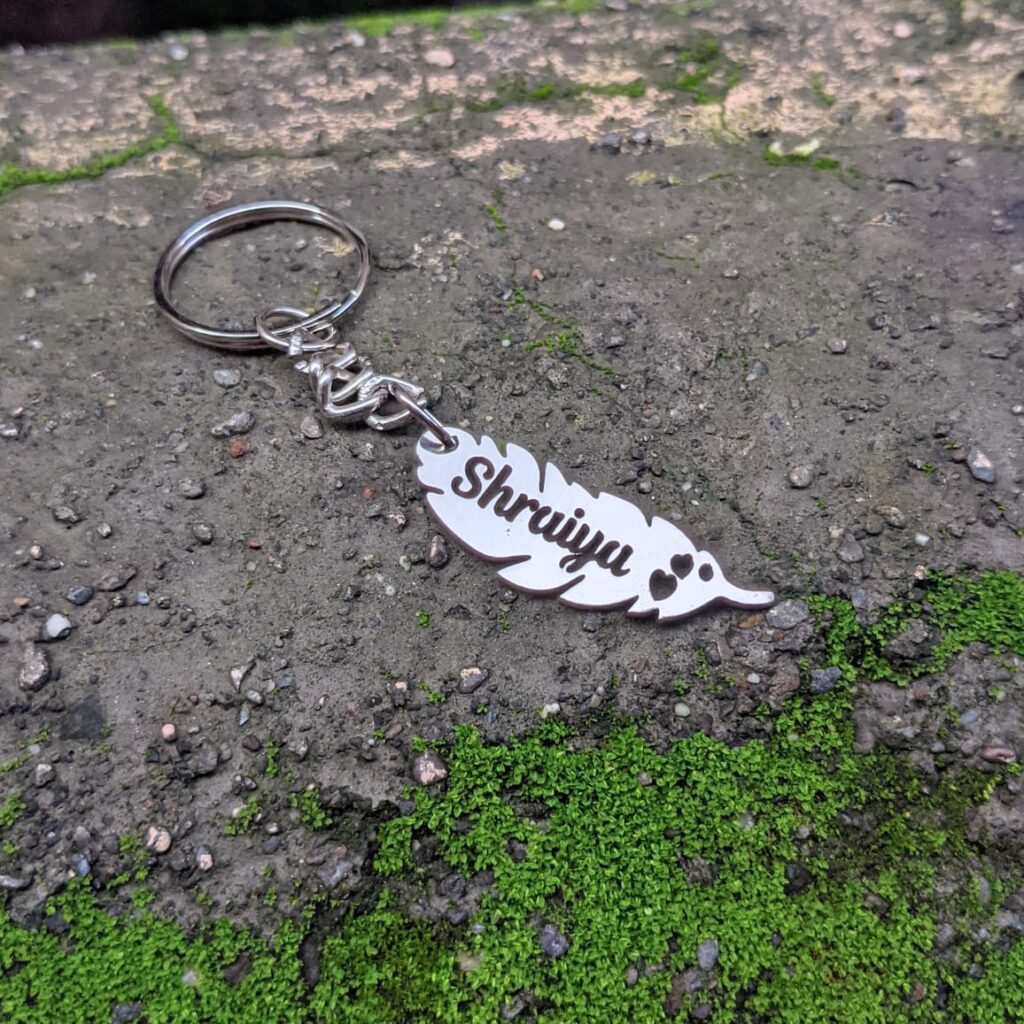 Customized Metal Keychain - Name In Leaf - Name Keychain - VivaGifts
