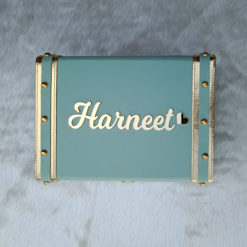 Personalized Leatherite Trunk Box with Golden Name Cutout | Custom Gift ...