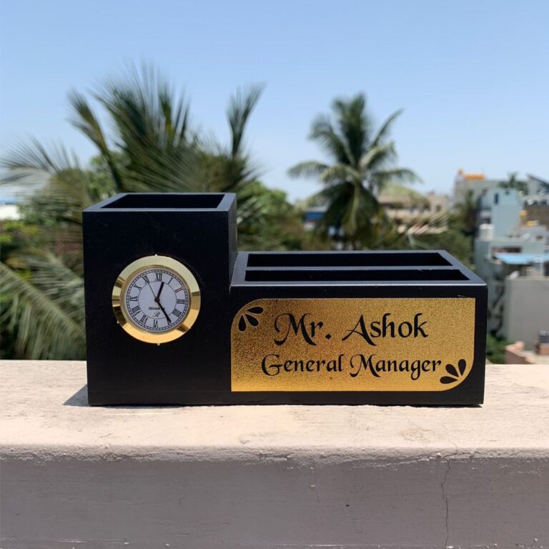 Personalized Wooden Pen Stand For Office - Corporate Gifts - Office Pen ...