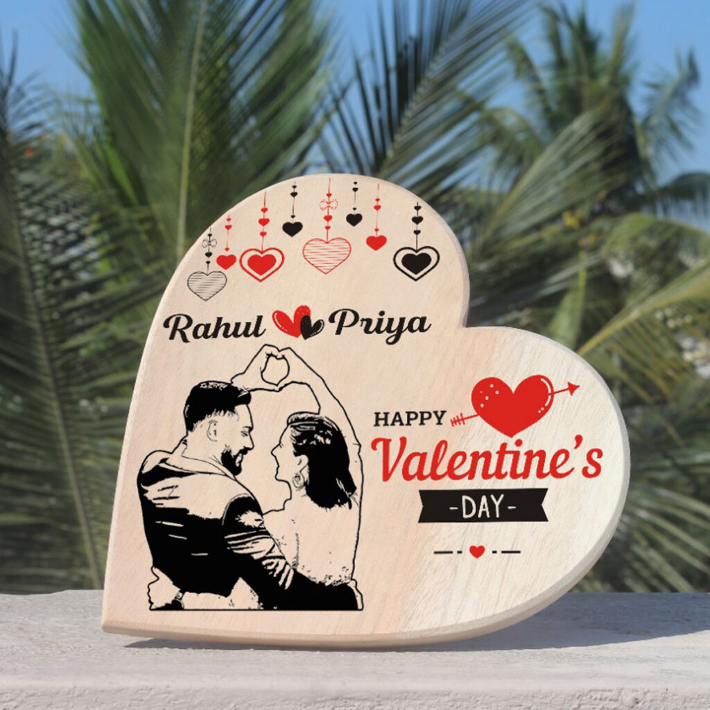 Personalized Heart Wooden Engraved Table Top For Valentines Day ...