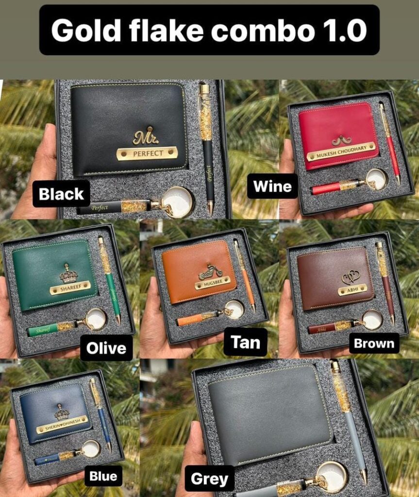 Personalized Gold Flake Wallet, Pen & Keychain Combo - Perfect ...