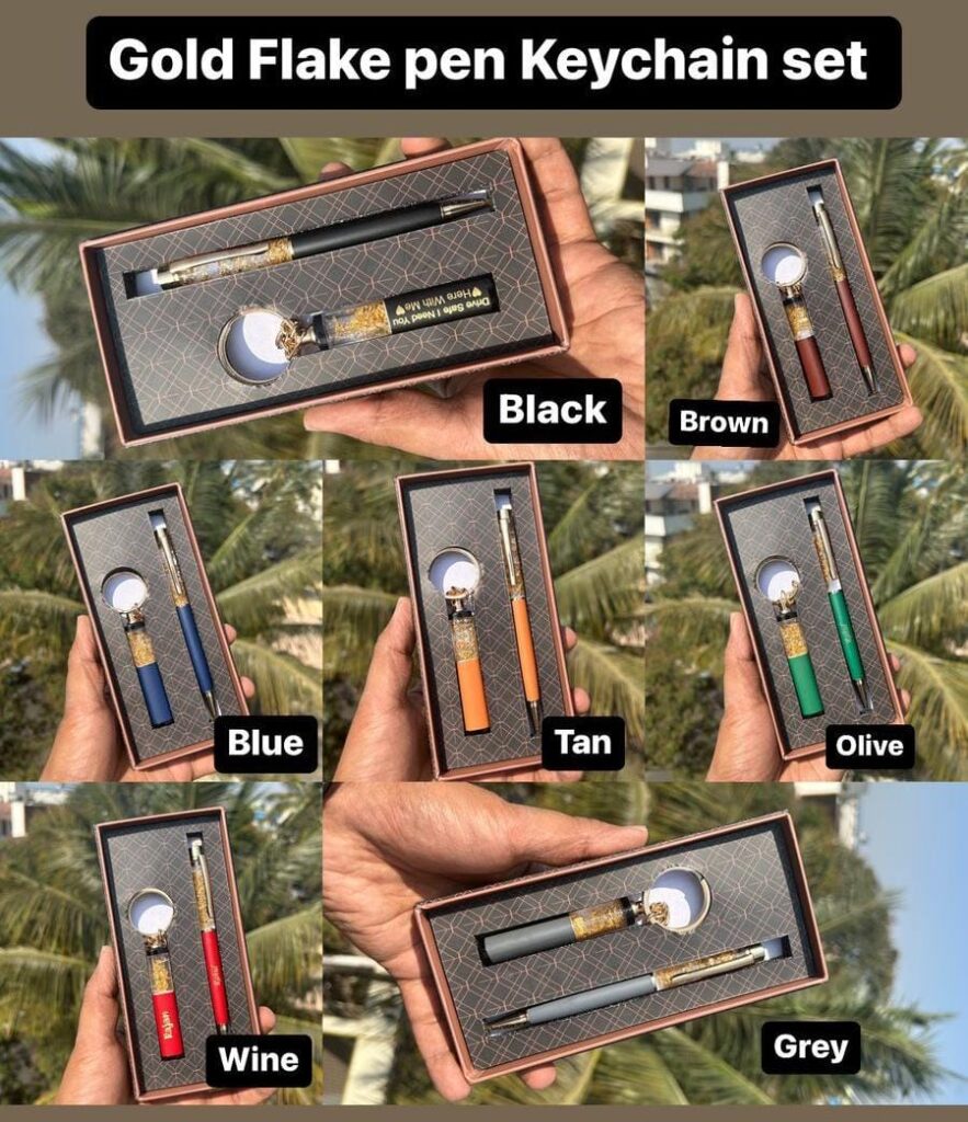 Personalized Gift Combo - Gold Flake Pen And Keychain Combo - Name Pen ...