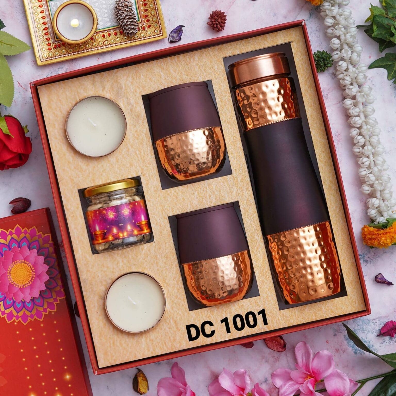 Diwali Gift Hamper - Copper Bottle And Glass - Dry Fruit Diwali Hamper ...