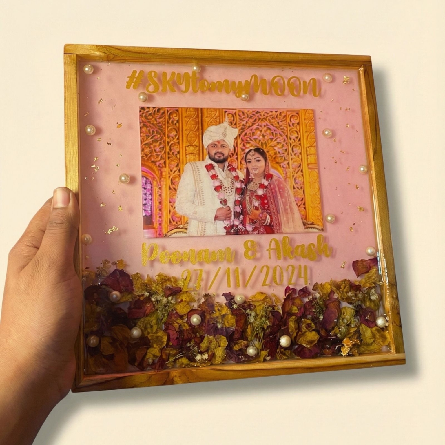 Varmala Preservation In Square Wooden Frame